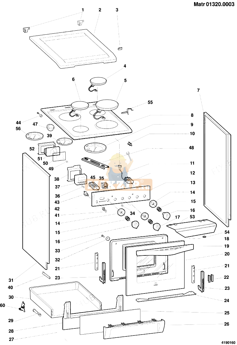 Подбор запчасти для Плита (духовка) Indesit K1E1WR (F035291 ...